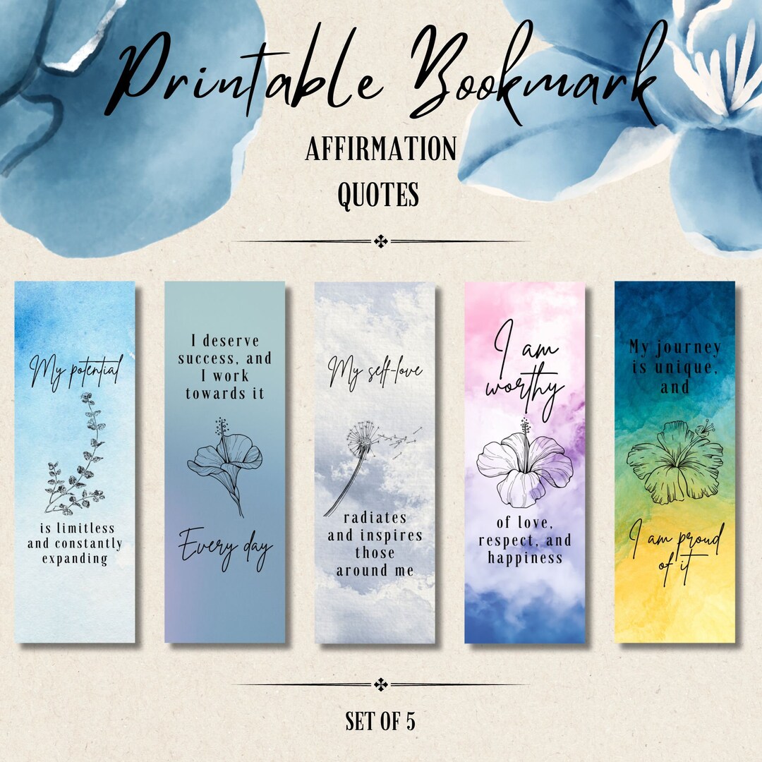 Printable Affirmation Quote Bookmarks, in PDF and PNG 300 Dpi DIY ...