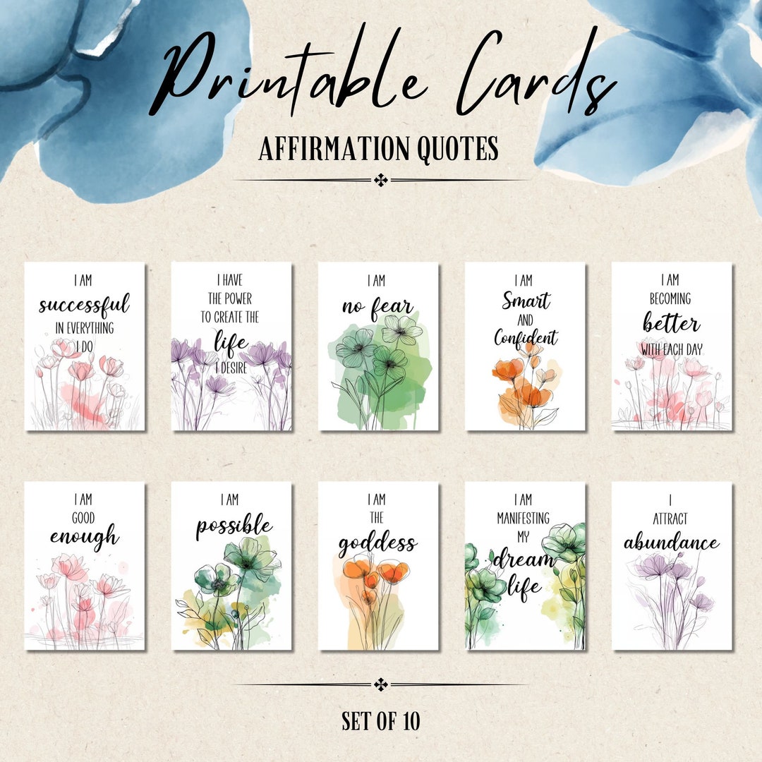Printable Positive Affirmation Cards With Floral Design, Self-esteem ...