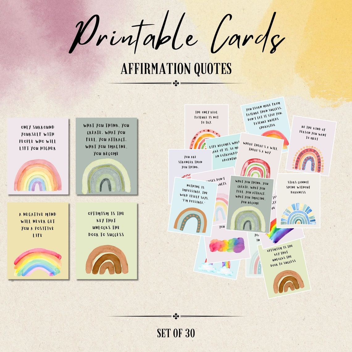 Rainbow Positive Affirmation Cards to Print, Self-esteem, Confidence ...