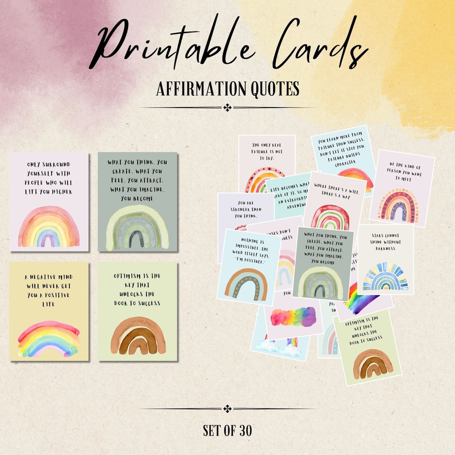 Rainbow Positive Affirmation Cards to Print, Self-esteem, Confidence ...