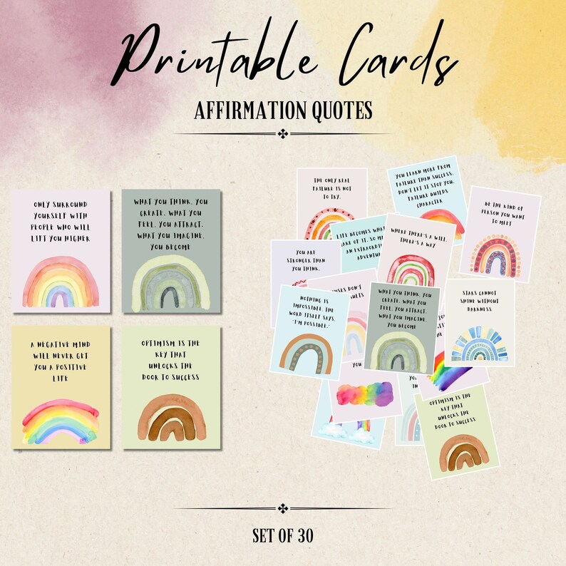 Rainbow Positive Affirmation Cards to Print, Self-esteem, Confidence ...