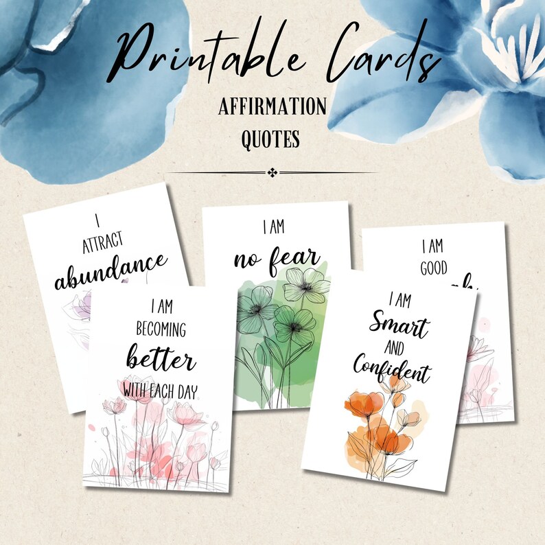 Printable Positive Affirmation Cards With Floral Design, Self-esteem ...