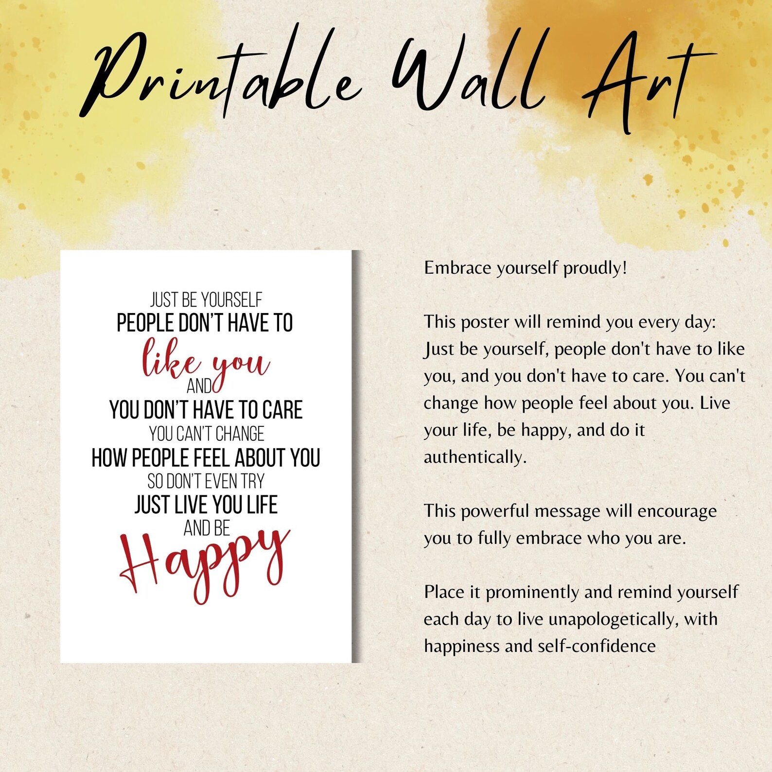 Printable Poster just Be Yourself Motivational Poster, Perseverance ...