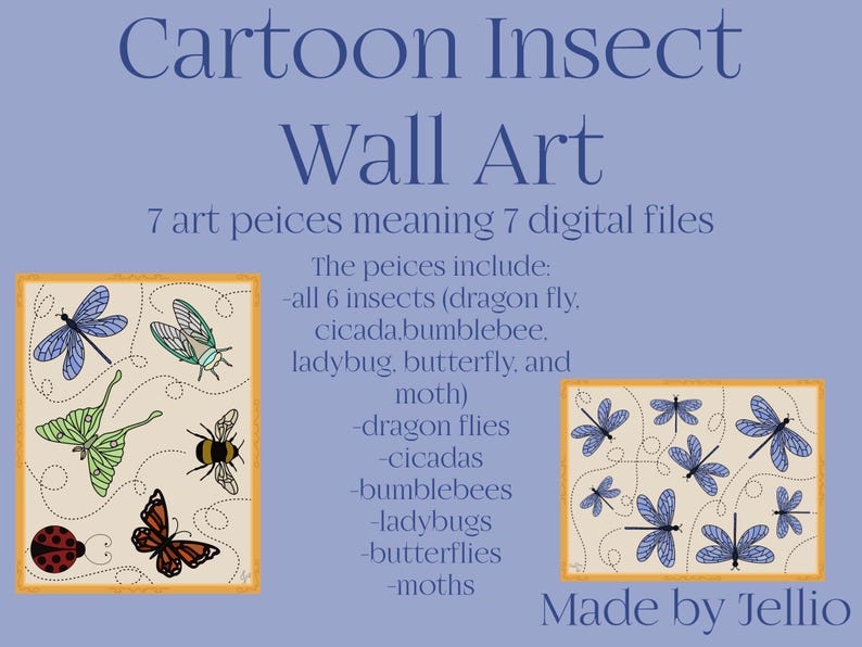 Cartoon Insect Digital Wall Art - Etsy