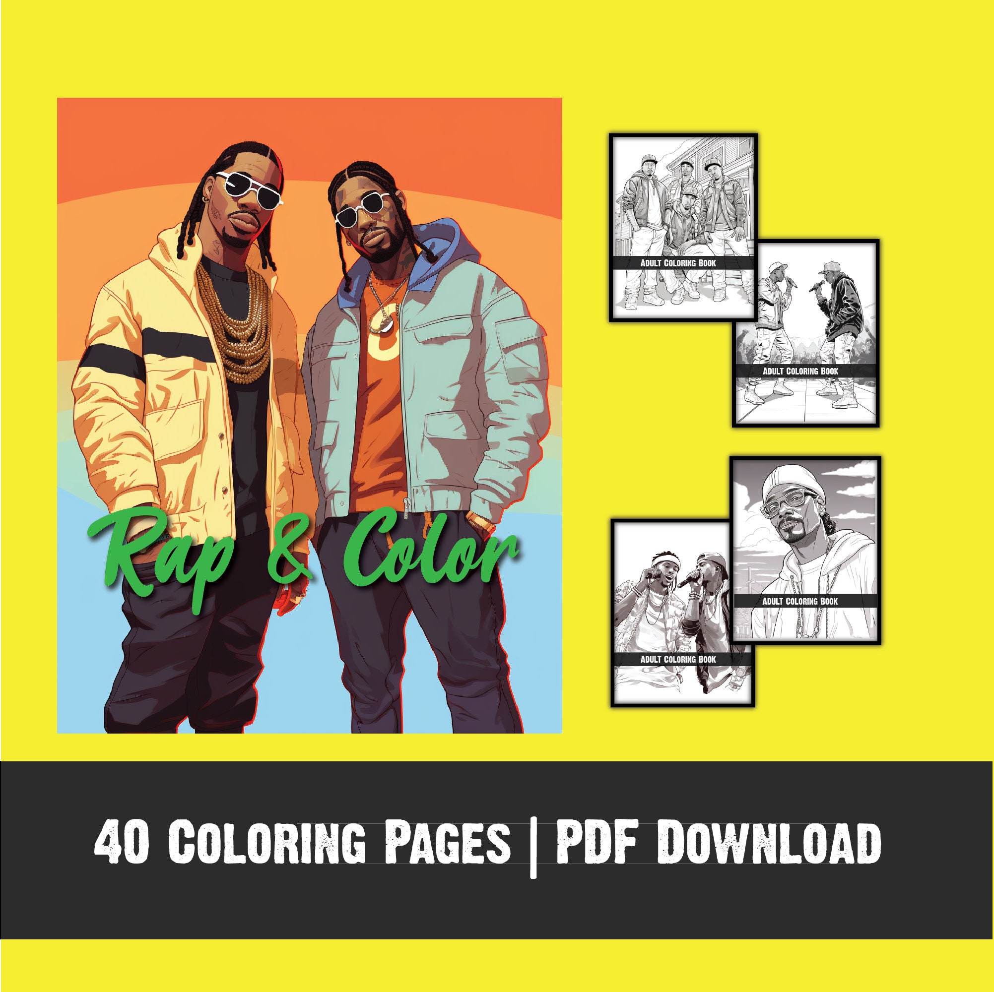 Rap and Color Coloring Book: Adult Coloring Black History Month Rappers ...