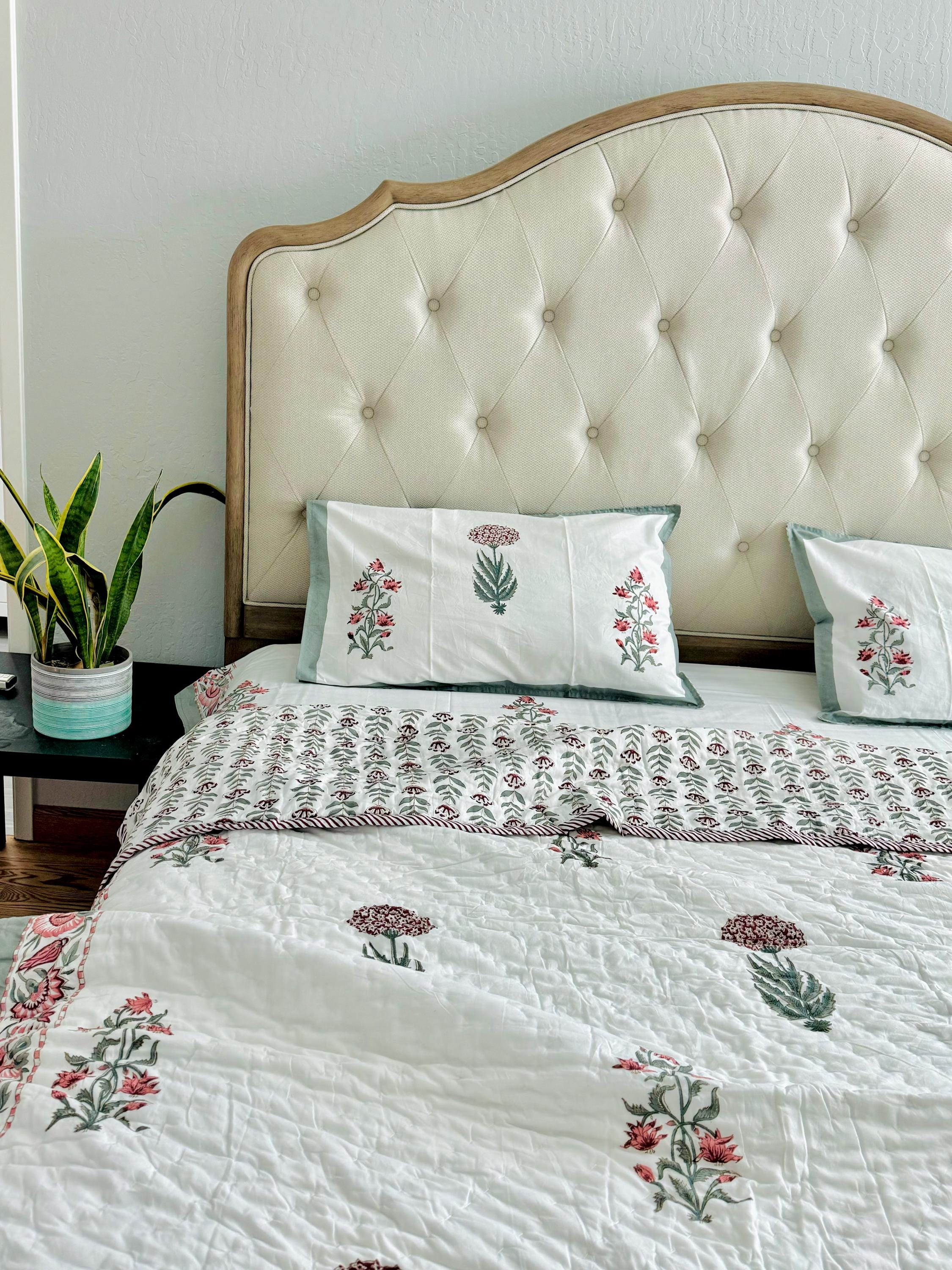 Cotton Comforter 4pc Set, Block Print Bedspread, Queen Size Cotton ...