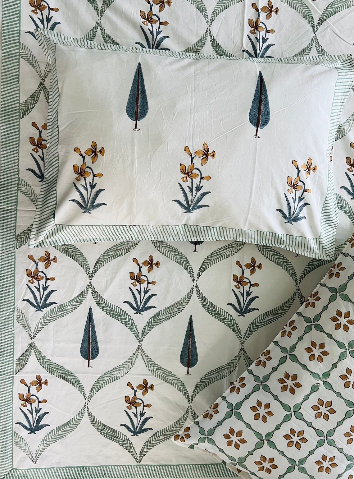 Queen Size Bed Sheets Set, Blockprint Queen Size Bedspread, Cotton Bed ...