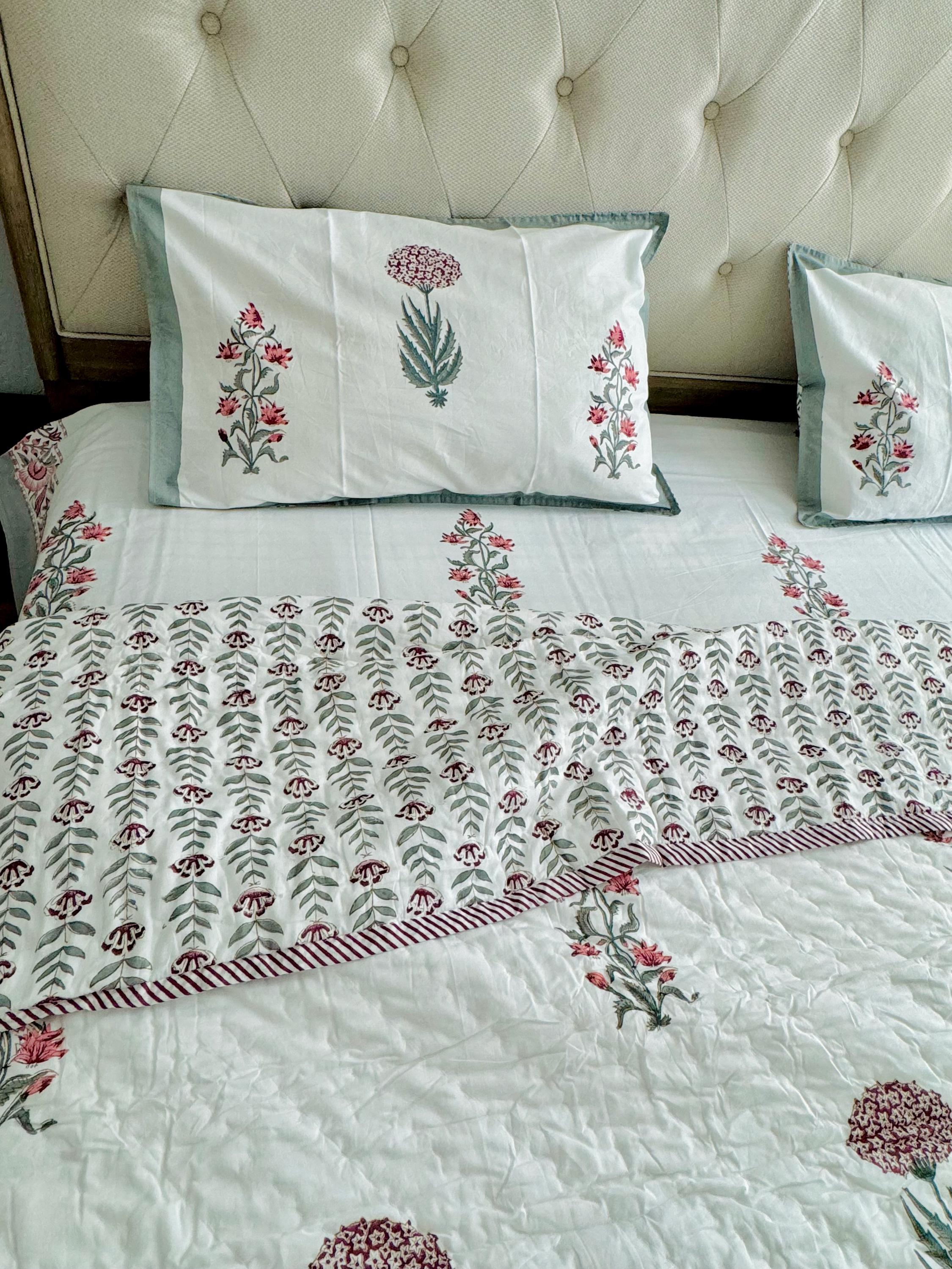Cotton Comforter 4pc Set, Block Print Bedspread, Queen Size Cotton ...