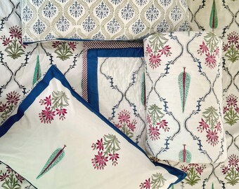 Cotton Comforter 4pc Set, Block Print Bedspread, Queen Size Cotton ...
