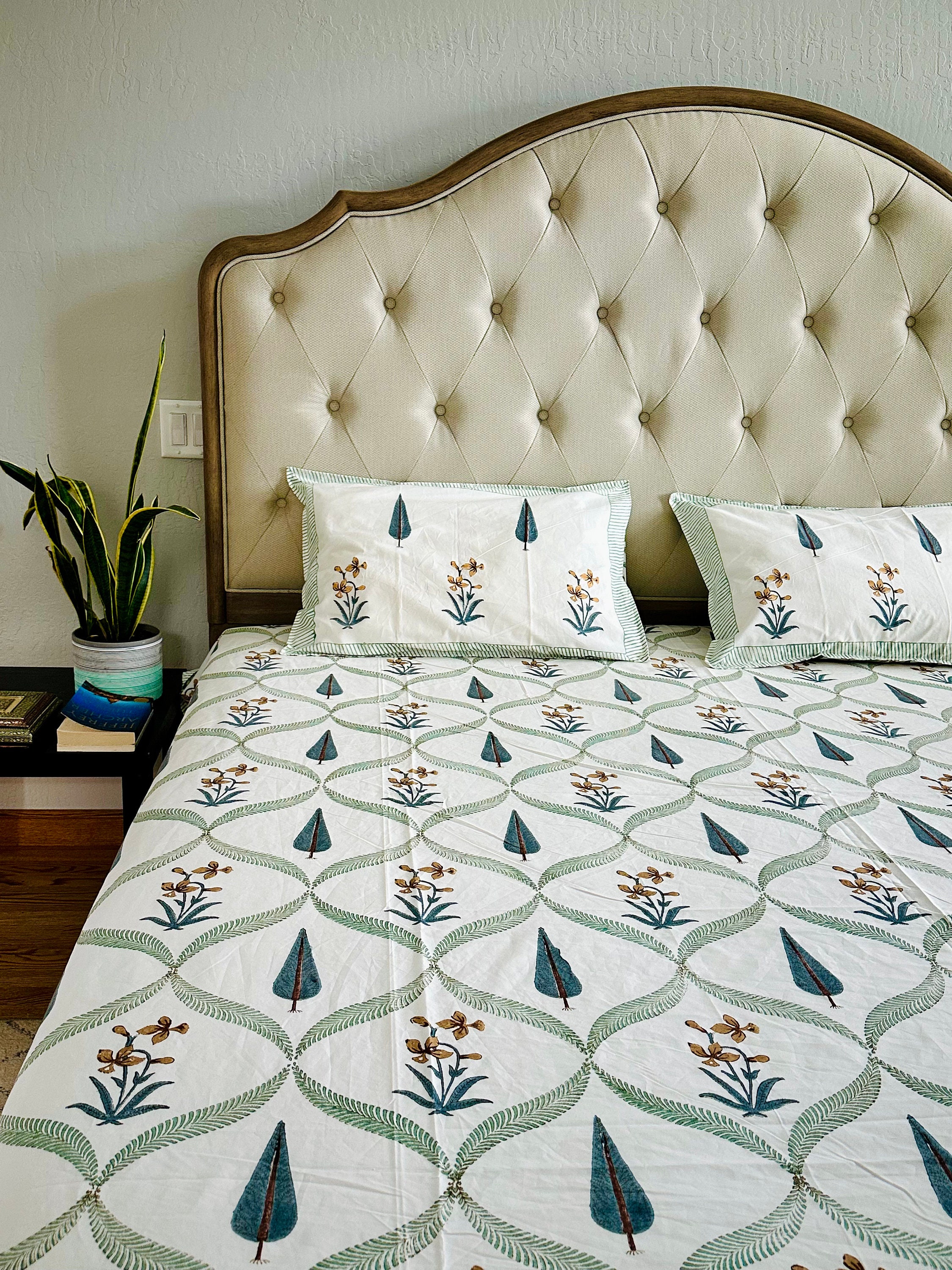 Queen Size Bed Sheets Set, Blockprint Queen Size Bedspread, Cotton Bed ...