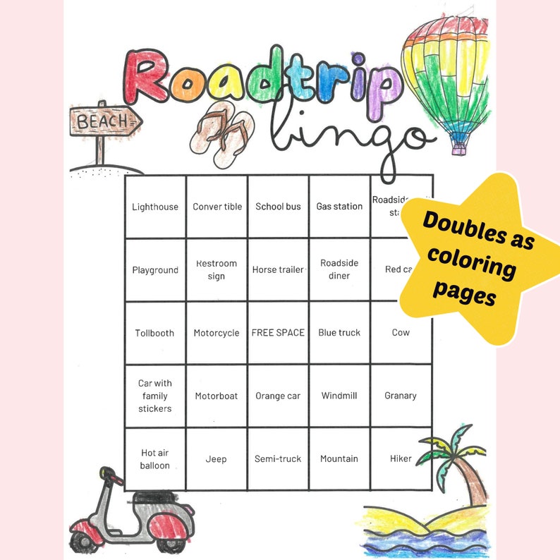 Road Trip Game for Kid Bingo Card Printable Road Trip Activity Sheet ...