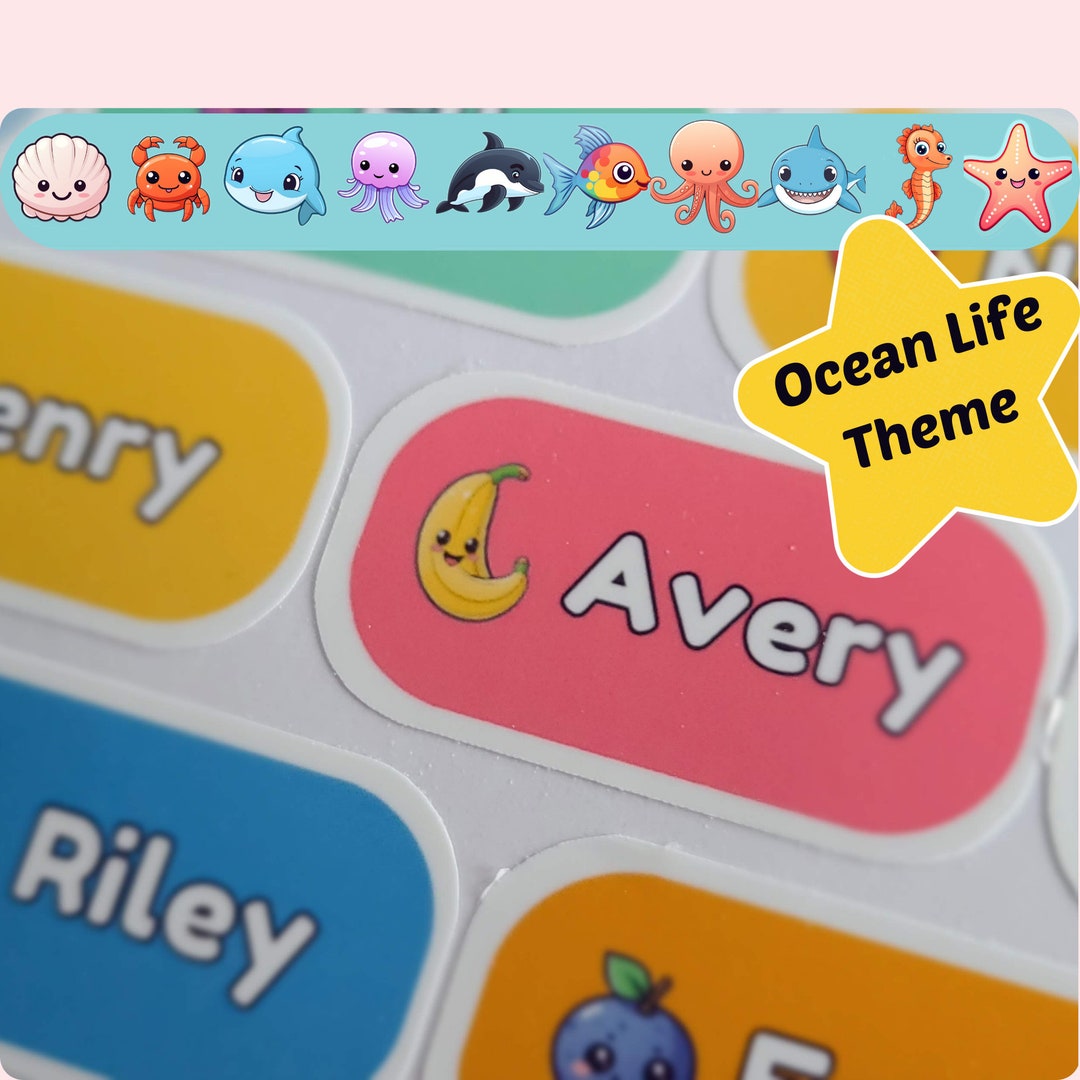 Custom Ocean Life Sticker Kid Water Bottle Lunch Box Label Pencil Box ...