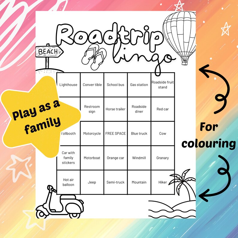 Road Trip Game for Kid Bingo Card Printable Road Trip Activity Sheet ...