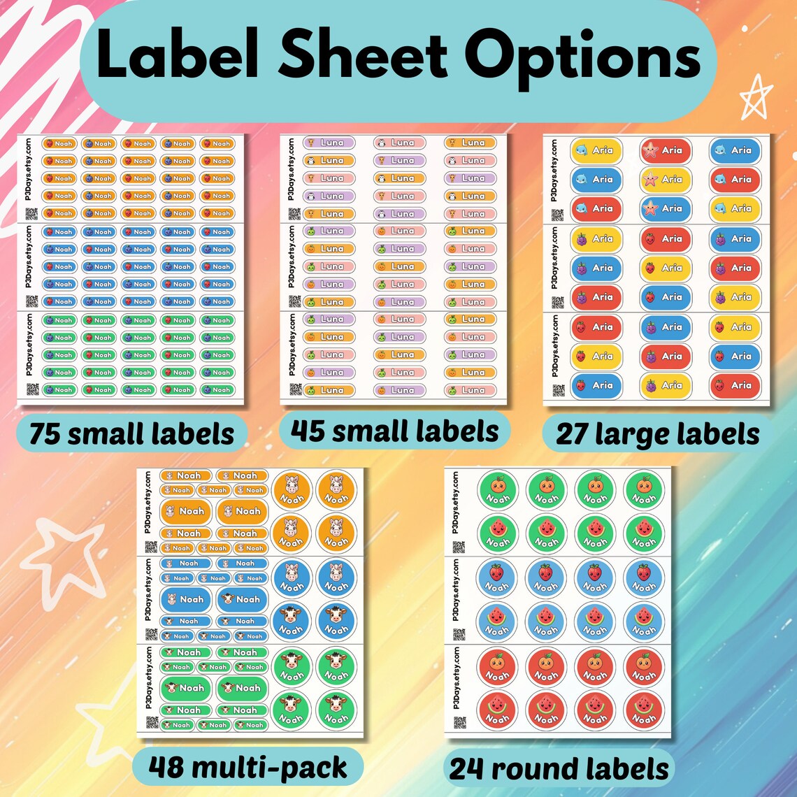 Custom Kid Name Label Sticker Girl Dishwasher Safe Label Sheet Sticker ...