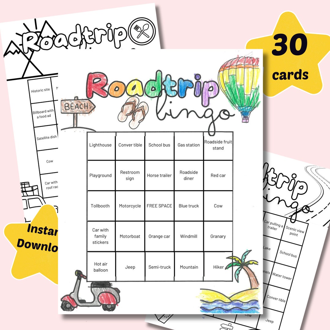 Road Trip Game for Kid Bingo Card Printable Road Trip Activity Sheet ...
