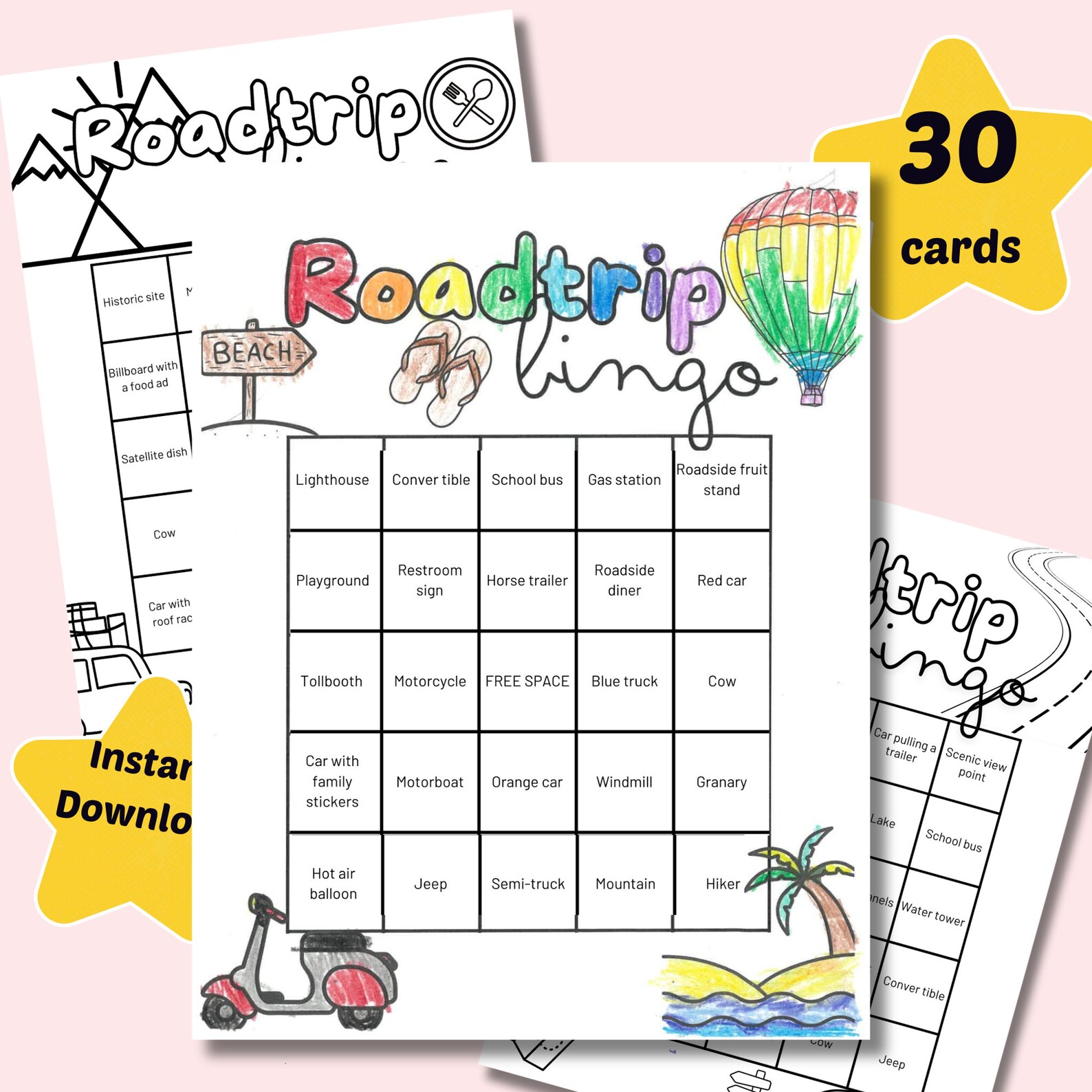 Road Trip Game for Kid Bingo Card Printable Road Trip Activity Sheet ...