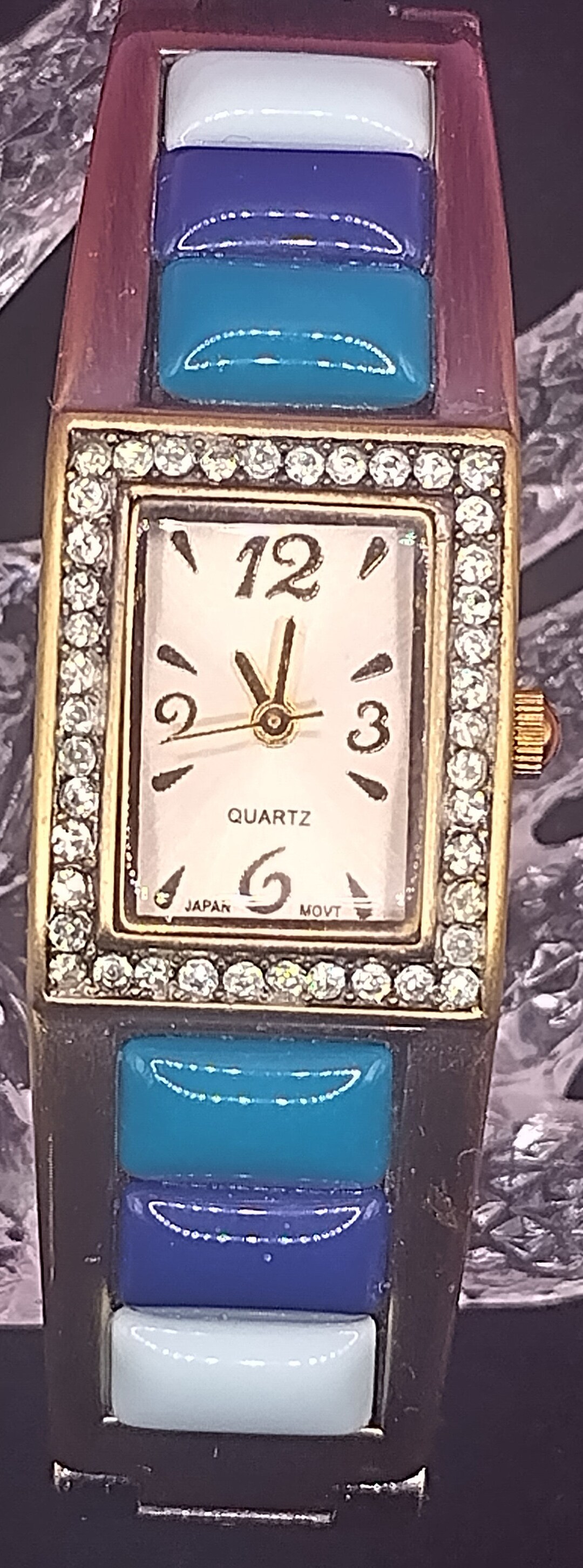 Vintage Avon Blue Paradise Cuff Watch With Stainless Steel Back and ...