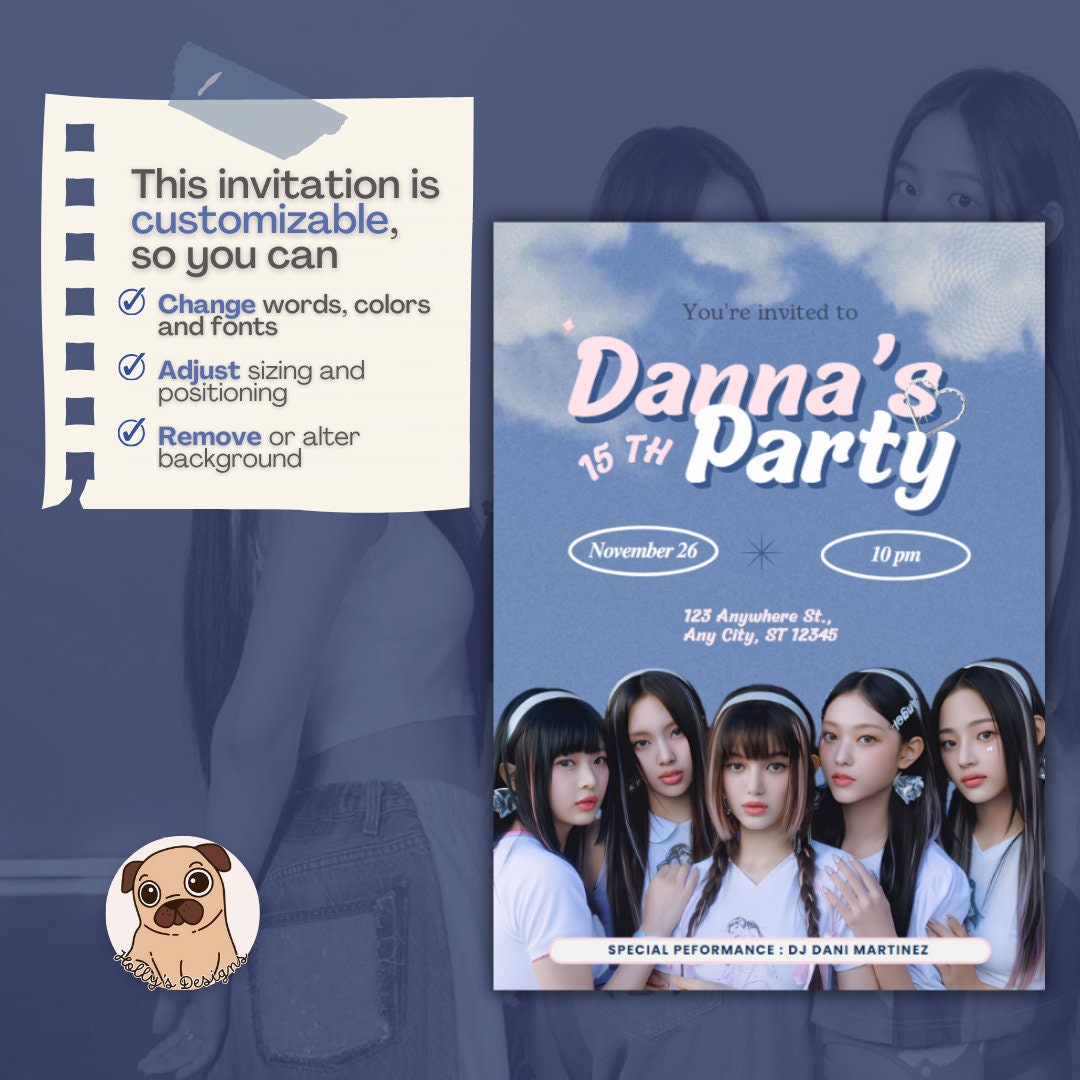 Editable, Birthday Invitation, K-pop Girls Birthday Party, Customizable ...