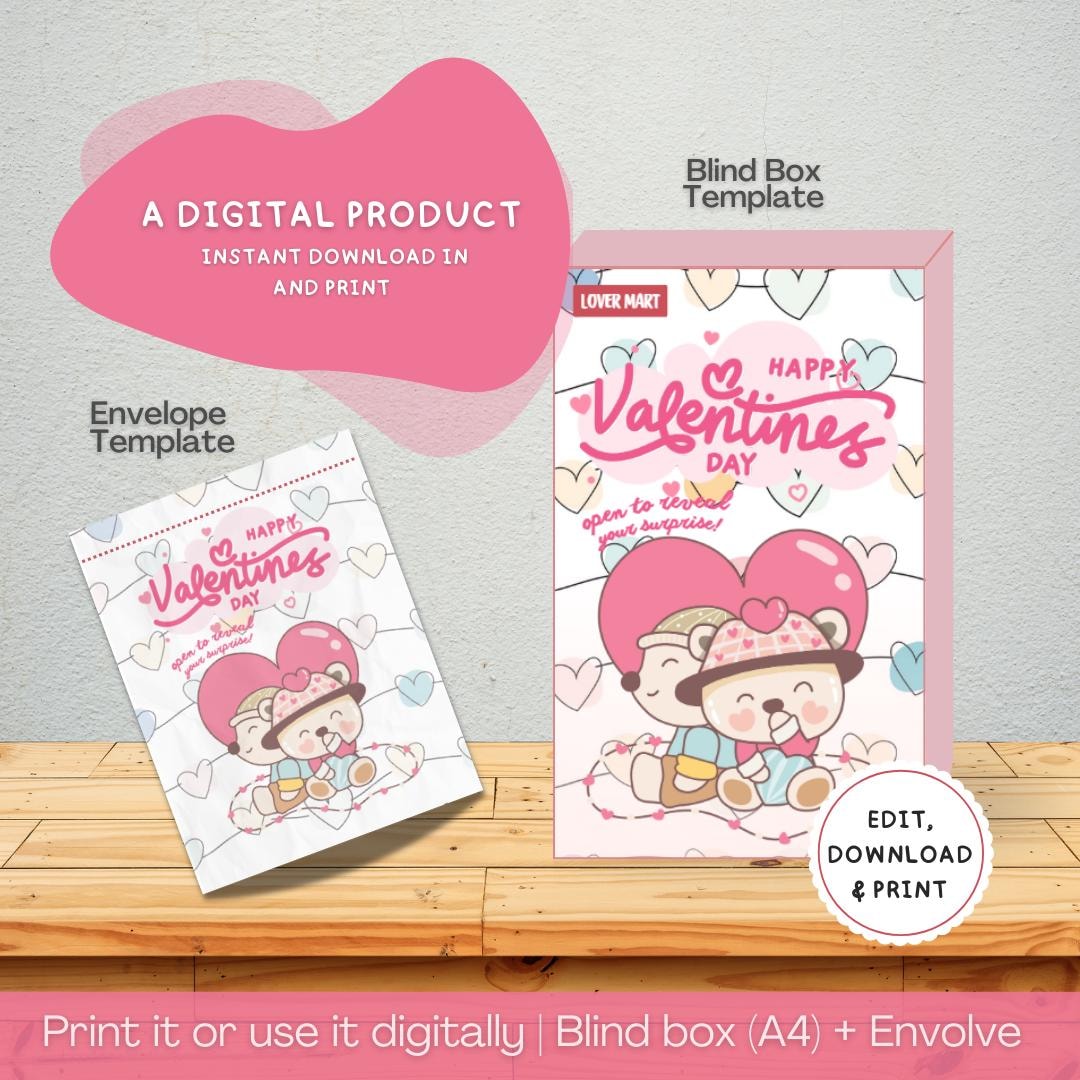Editable Valentine Blind Box Template, Envolve Themed, Favor Gift Boxes, DIY Valentine Day Gift ...