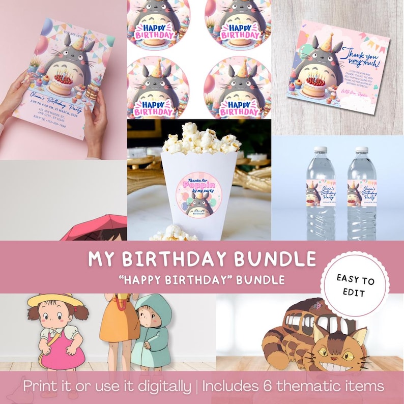 Editable Forest Spirit Pink Birthday Bundle Printable Decorations ...