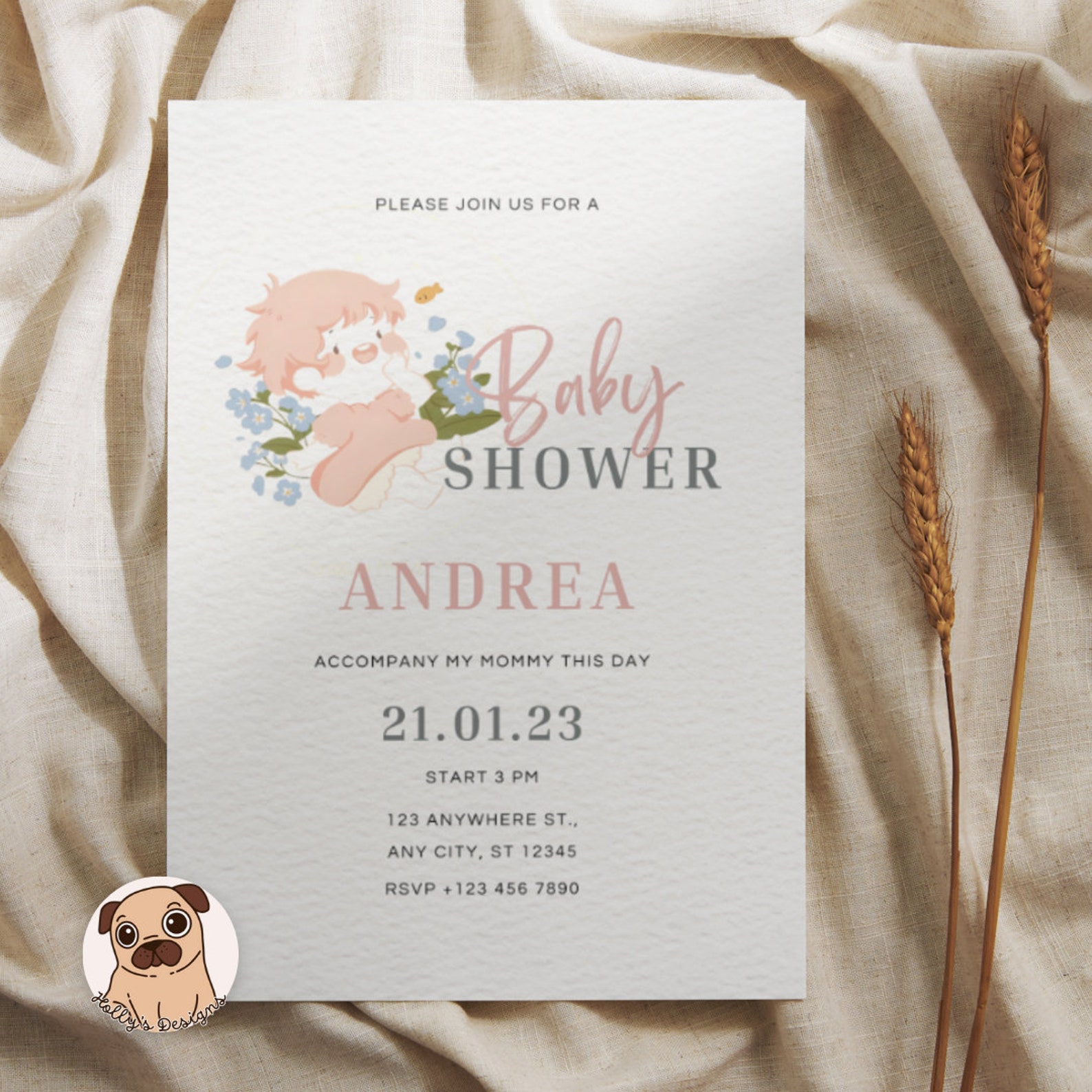 Editable, Ponyo Baby Girl Shower Invitation, Printable Studio Ghibli ...