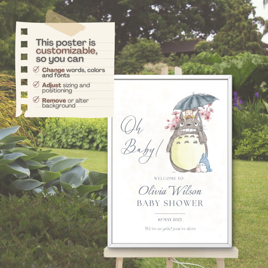 Digital Welcome Totoro, Baby Shower Welcome Sign, Girl Boho Shower ...