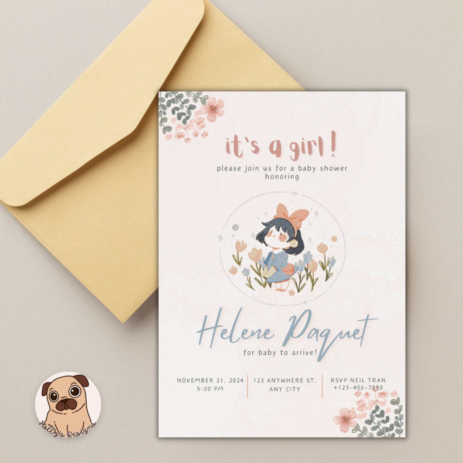 Editable, Kiki's Delivery, Baby Girl Shower Invitation, Printable ...