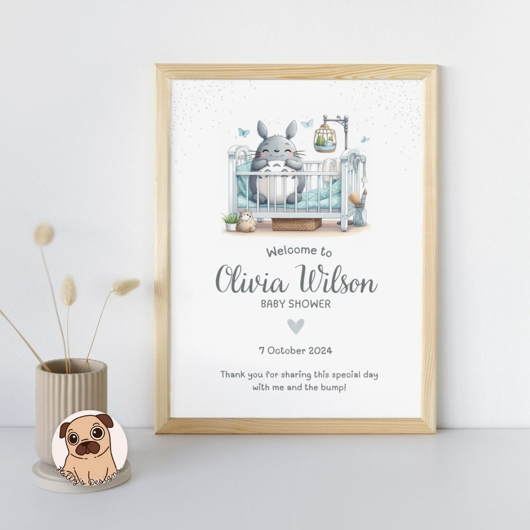 Editable Totoro Baby Shower, Blue Baby Shower Totoro Poster, Boho Baby ...