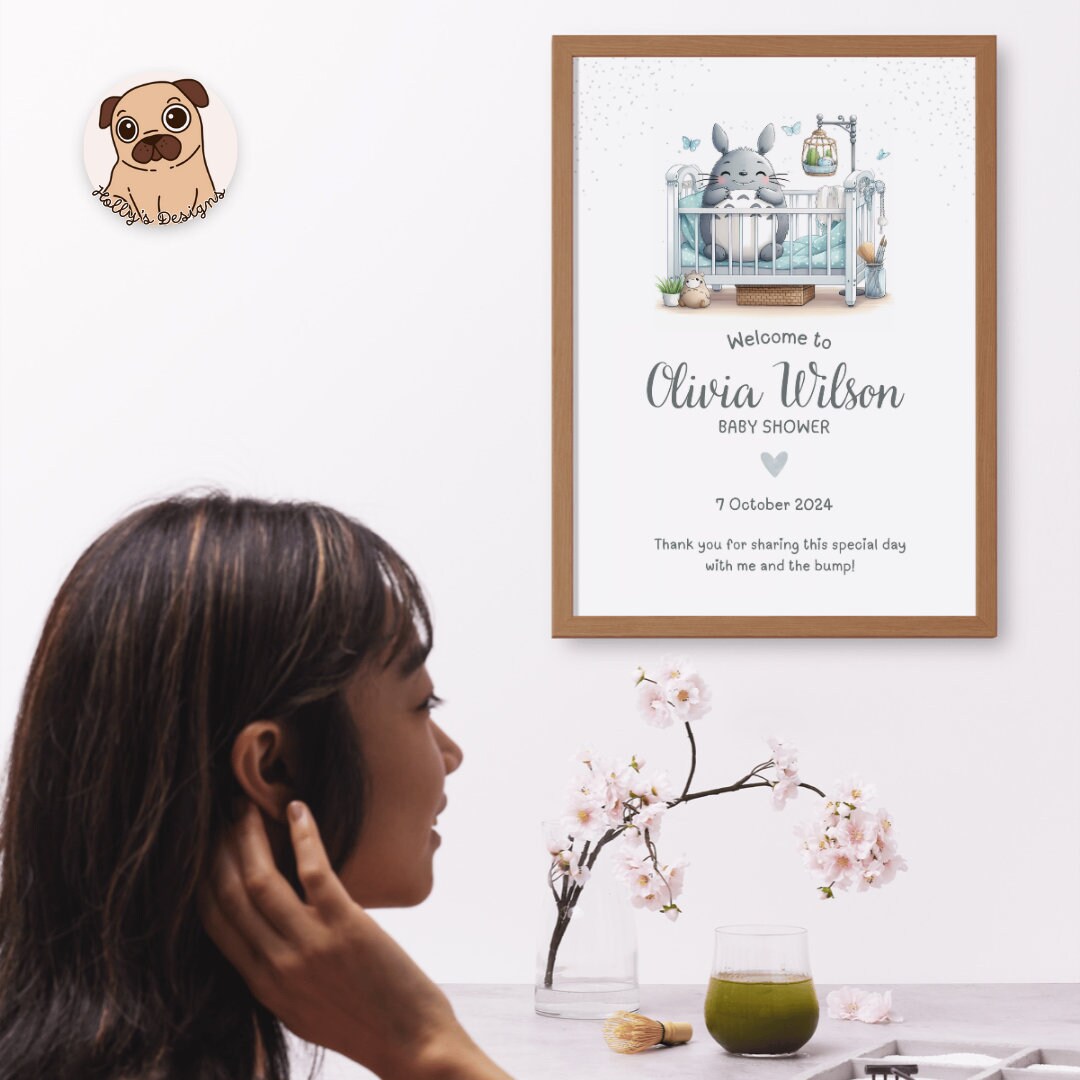 Editable Totoro Baby Shower, Blue Baby Shower Totoro Poster, Boho Baby ...