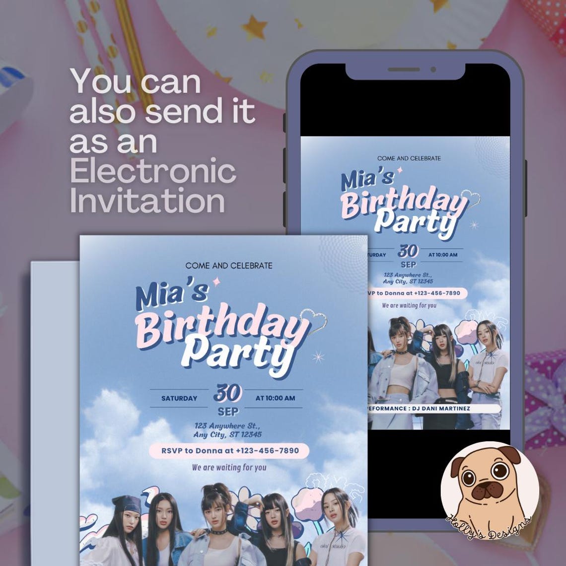 Editable Girly Birthday Invitation, K-pop Girls Birthday Party ...