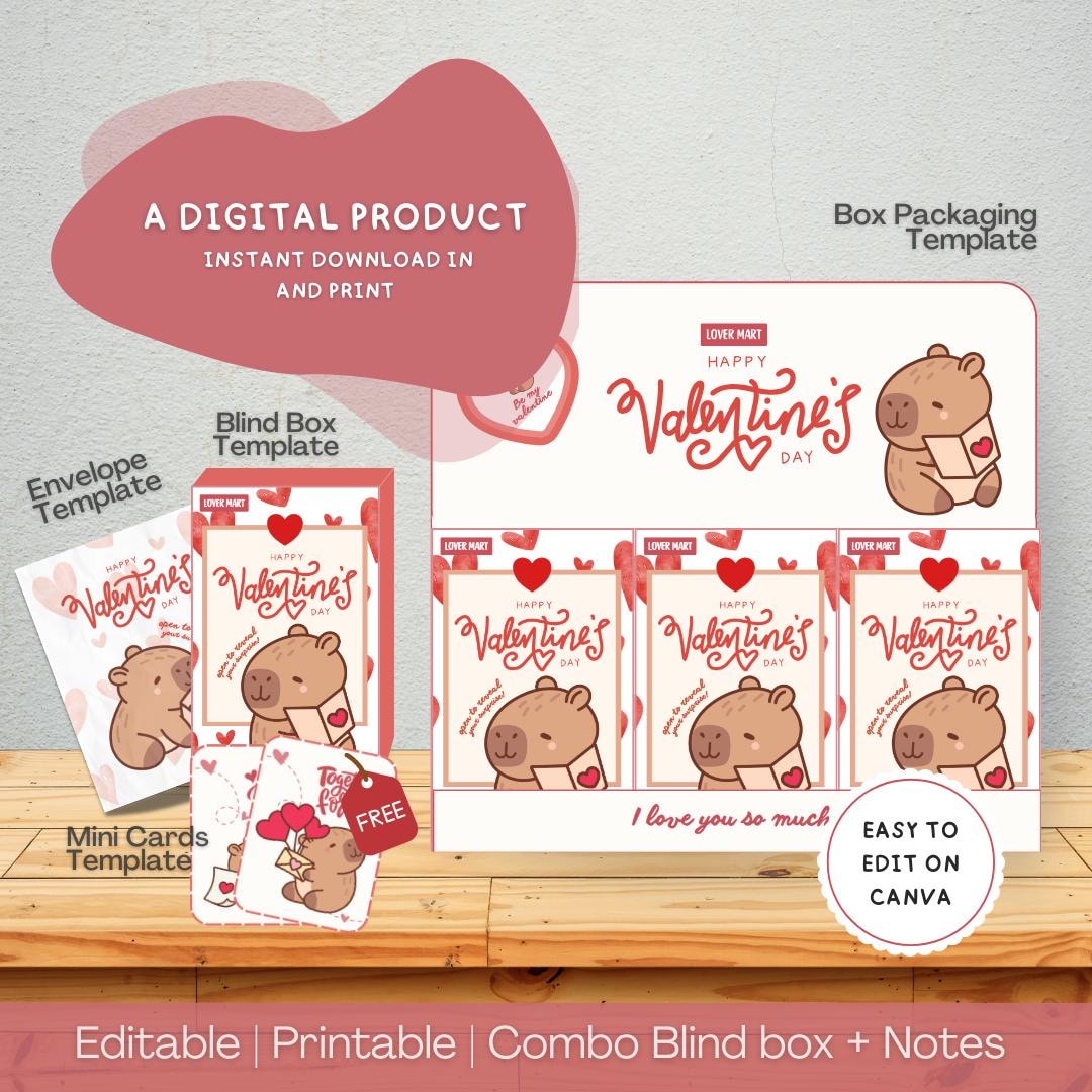 Editable Capybara Combo Valentines Blind Box Template, Envolve Themed ...