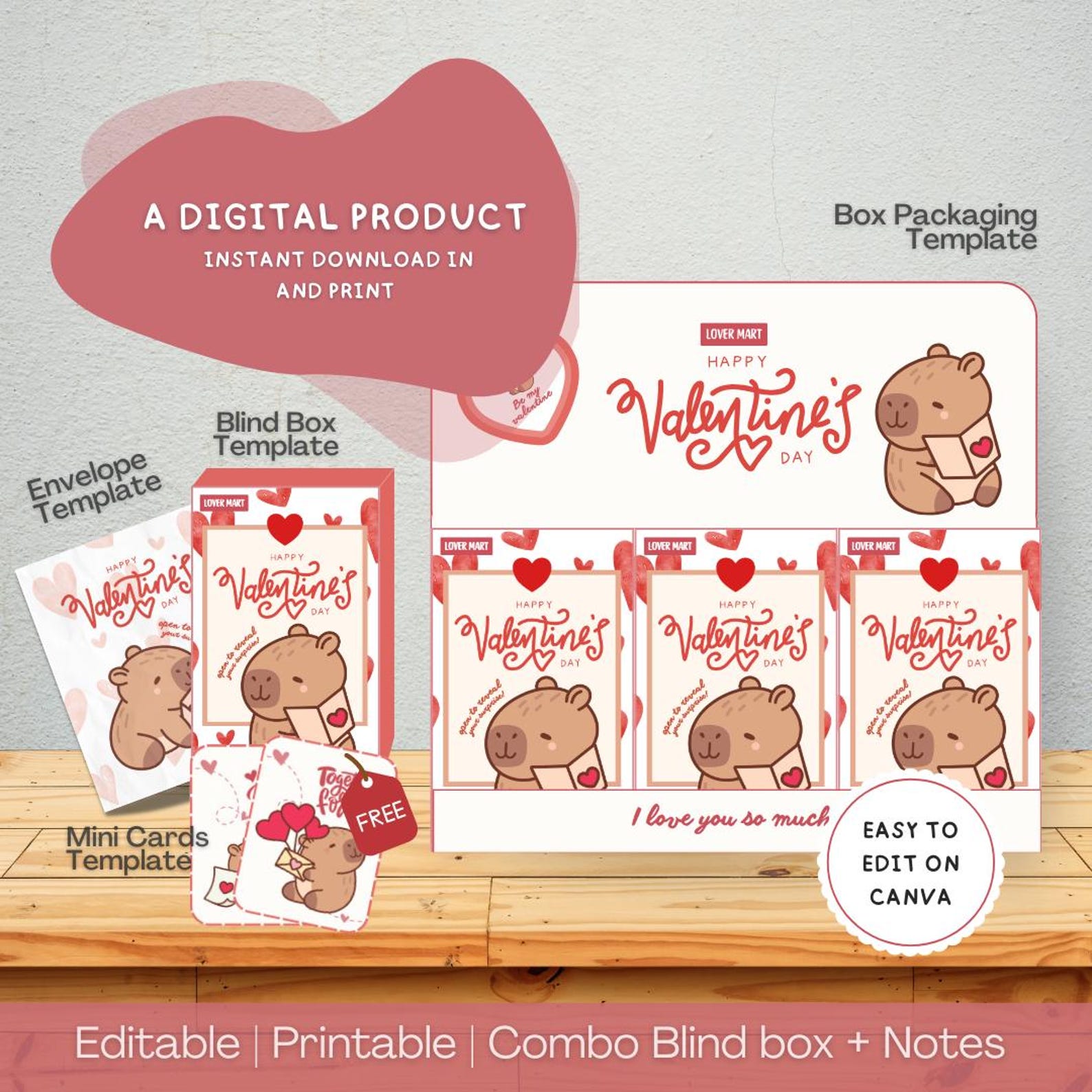 Editable Capybara Combo Valentines Blind Box Template, Envolve Themed, Favor Gift Boxes, Mystery ...