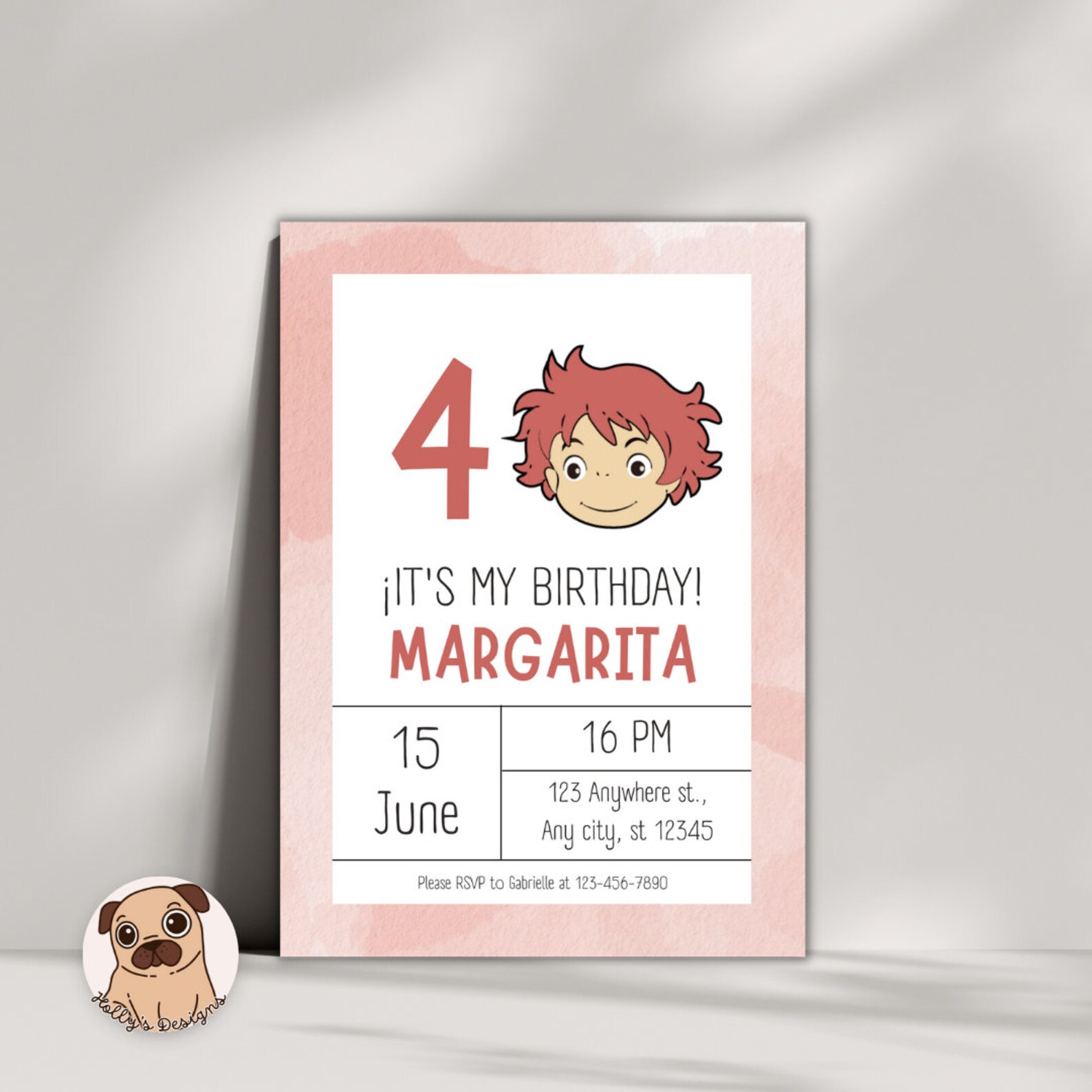 Editable Ponyo Birthday Invitation, Printable Forest Spirit Invite ...