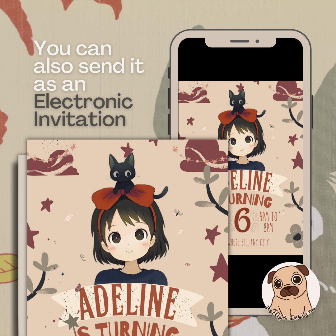 Editable, Kiki's Delivery Theme, Printable Ghibli Invitation Template ...