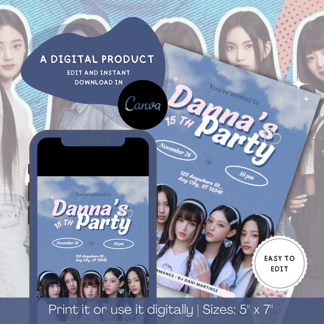 Editable, Birthday Invitation, K-pop Girls Birthday Party, Customizable ...