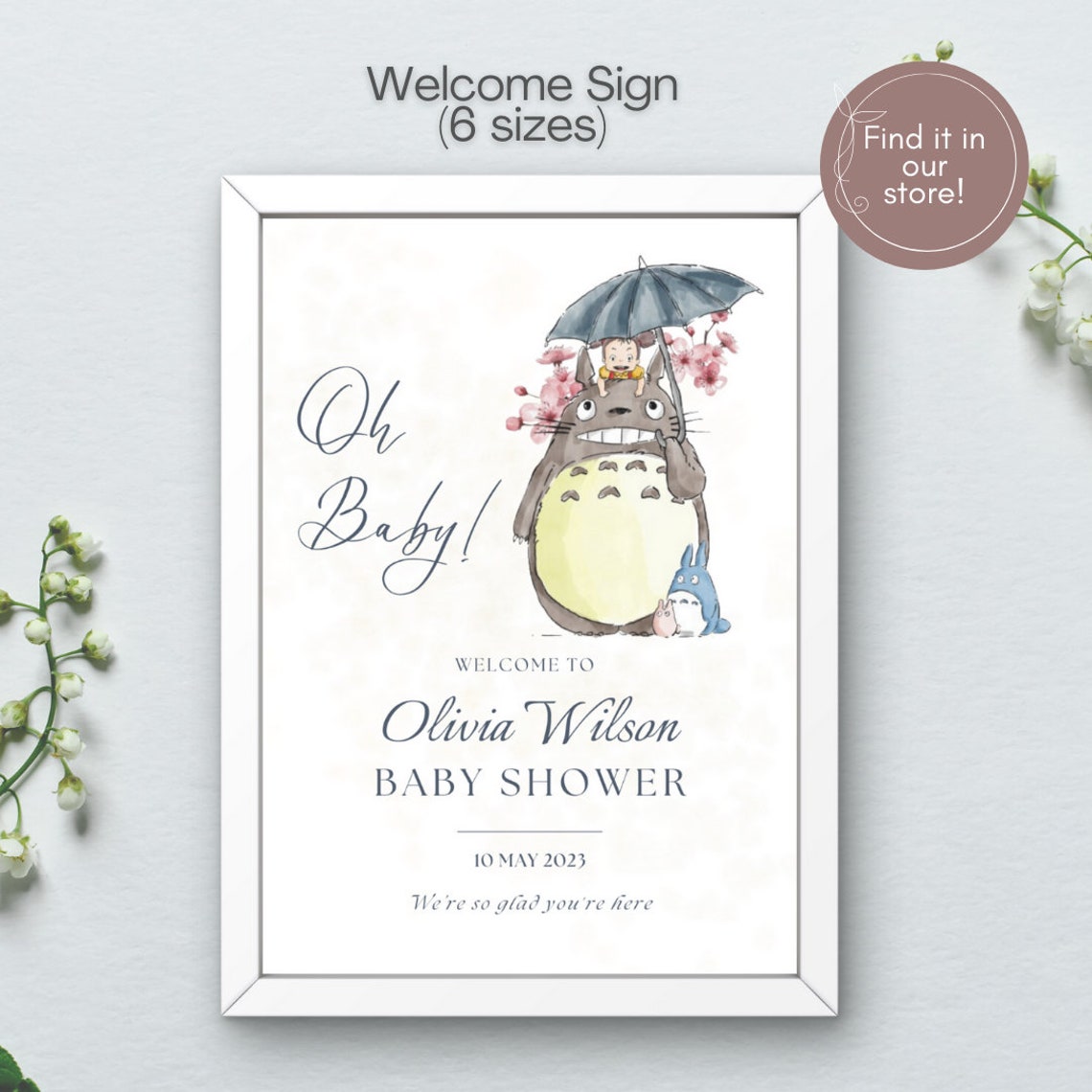 Digital Welcome Totoro, Baby Shower Welcome Sign, Girl Boho Shower ...