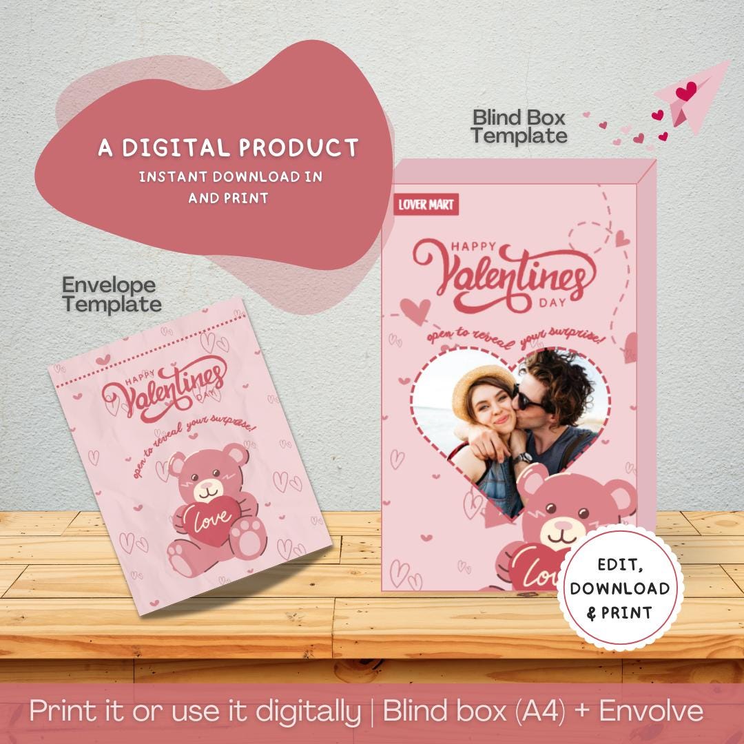 Editable Valentine Blind Box Template, Envolve Themed, Favor Gift Boxes, DIY With Photos Day ...