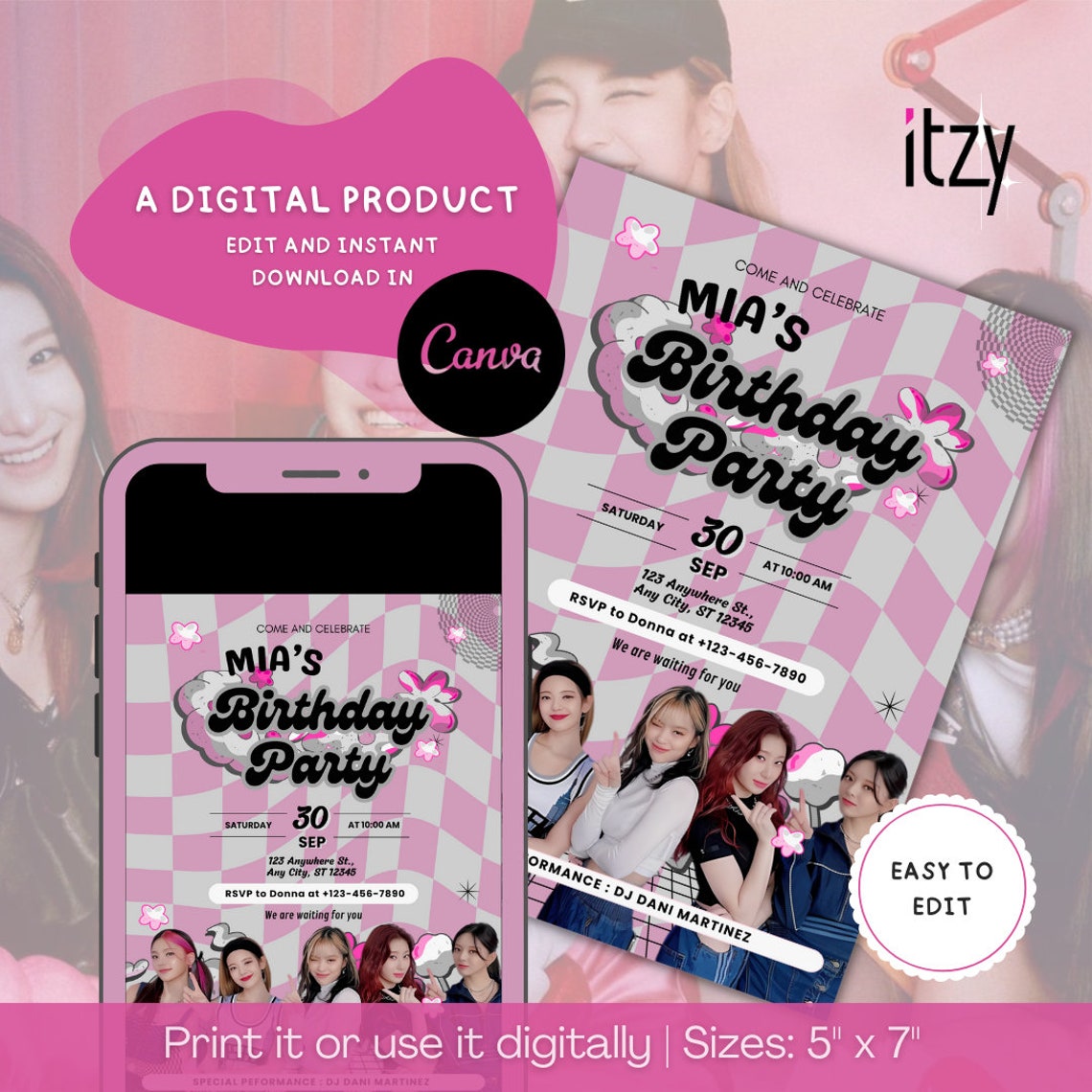 Printable ITZY Invitation for Kpop Birthday Celebration, Editable Party ...