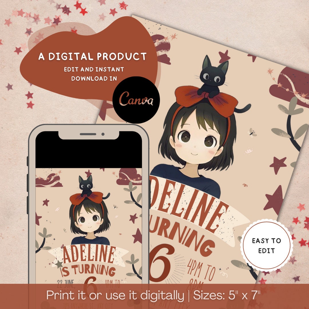 Editable, Kiki's Delivery Theme, Printable Ghibli Invitation Template ...