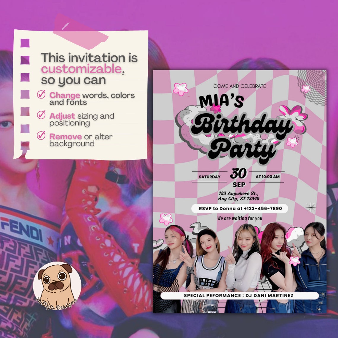 Printable ITZY Invitation for Kpop Birthday Celebration, Editable Party ...