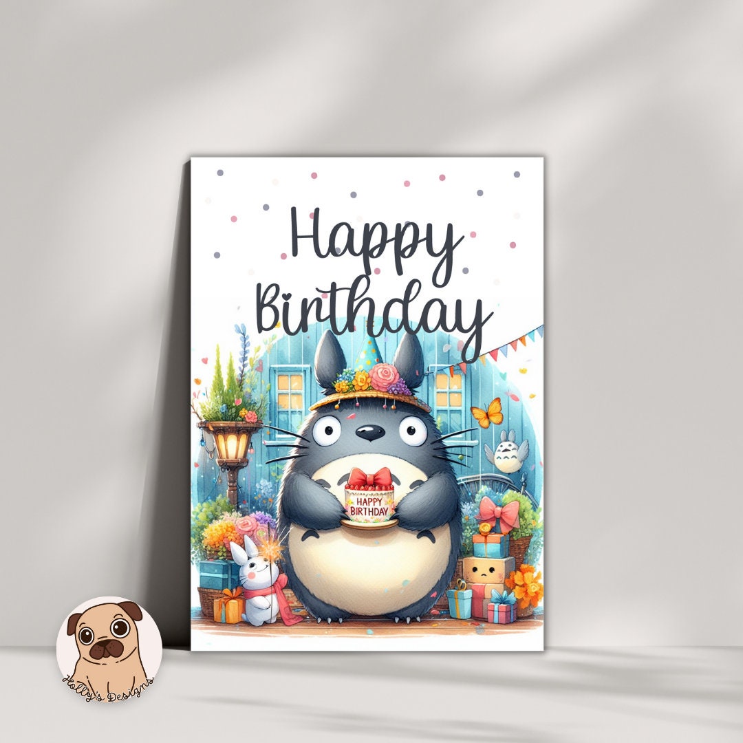 Editable, Totoro Happy Birthday Printable Folded Card, Digital Download ...
