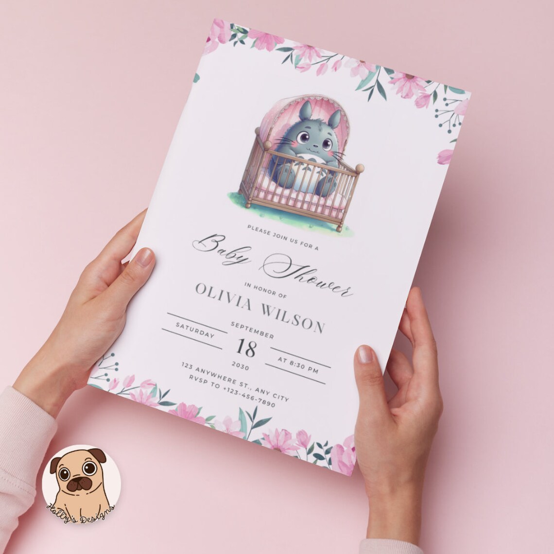 Editable, Pink Forest Spirit Baby Shower Invitation Template, Sweet ...