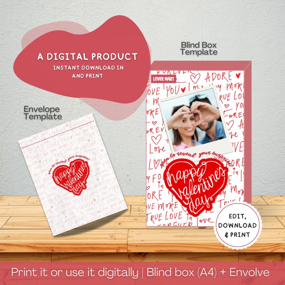 Editable Valentine Blind Box Template, Envolve Themed, Favor Gift Boxes, DIY With Photos Day ...