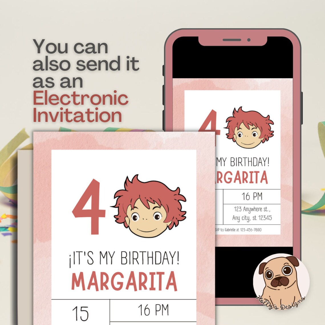 Editable Ponyo Birthday Invitation, Printable Forest Spirit Invite ...