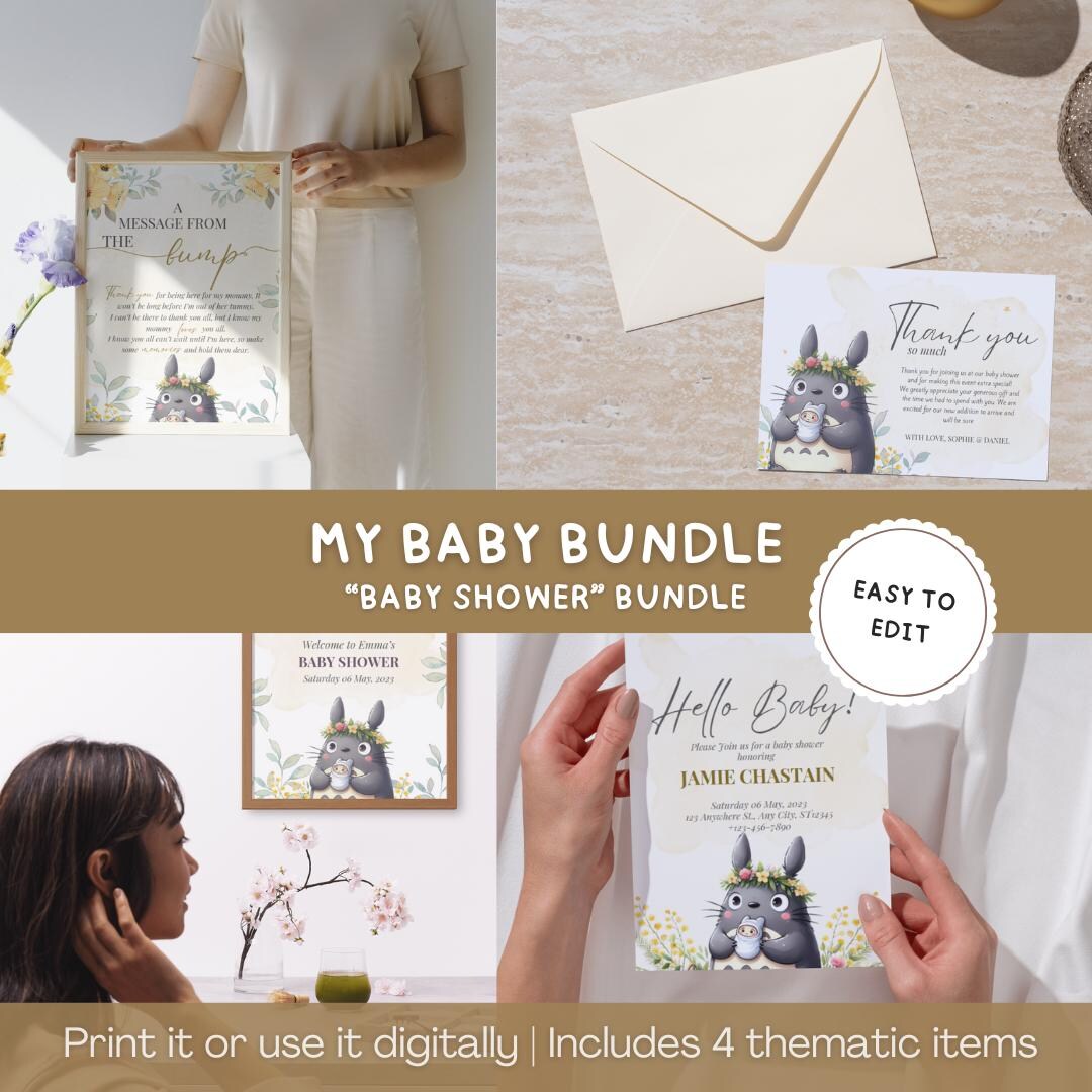 Editable, My Baby Shower Bundle, Totoro, Yellow Bundle Gender Neutral ...