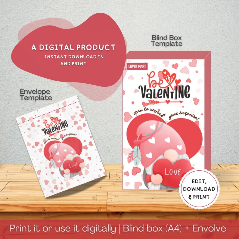Editable Gnome Valentine Blind Box Template, Envolve Themed, Favor Gift Boxes, DIY Love Gift ...