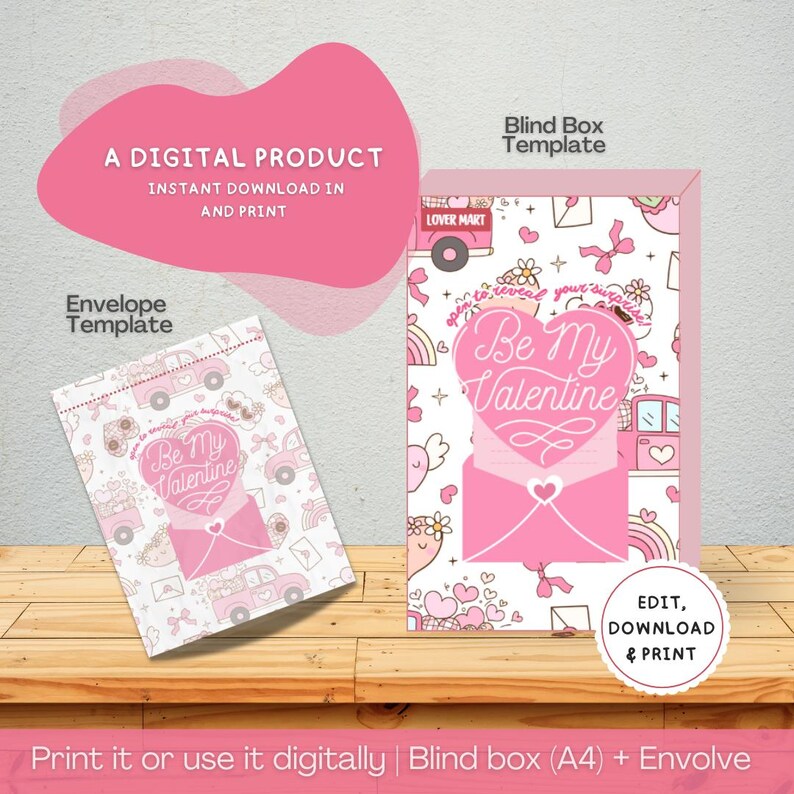 Editable Valentine Blind Box Template, Envolve Themed, Favor Gift Boxes, Be My Valentine Day ...