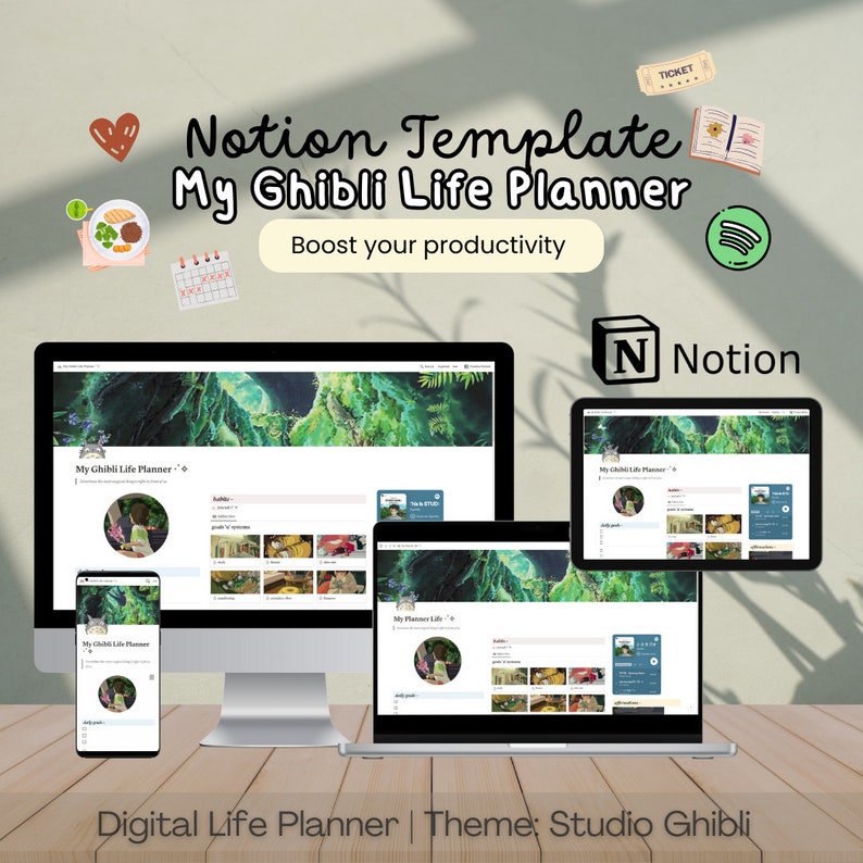 Life Planner, Studio Ghibli Inspired Dashboard, Notion Template, Digital Planner, Aesthetic ...