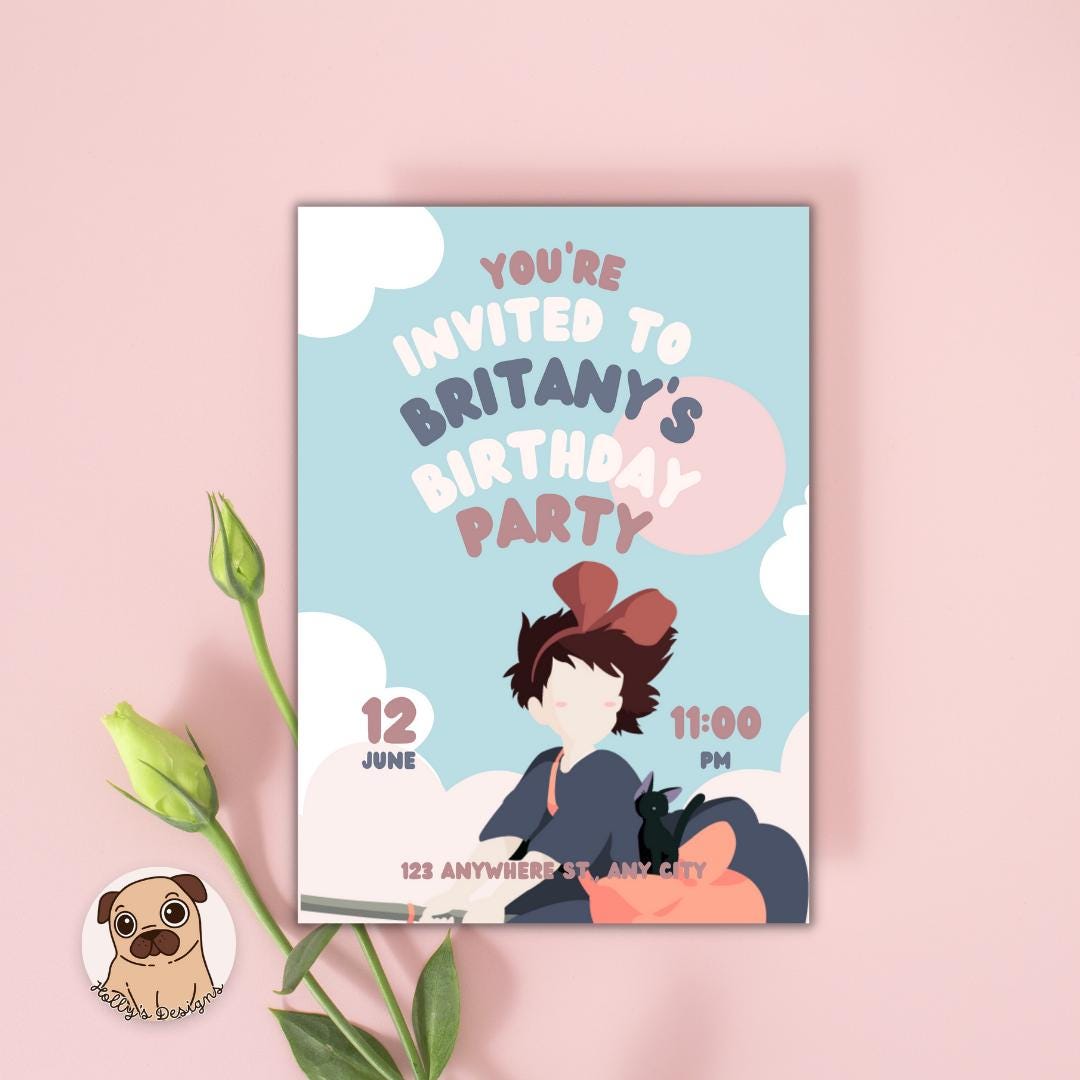 Editable Kiki's Delivery Invitation Template, Studio Ghibli Party ...