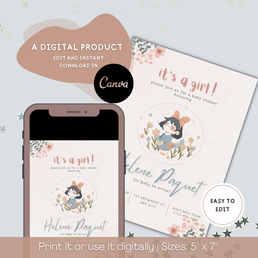 Editable, Kiki's Delivery, Baby Girl Shower Invitation, Printable ...